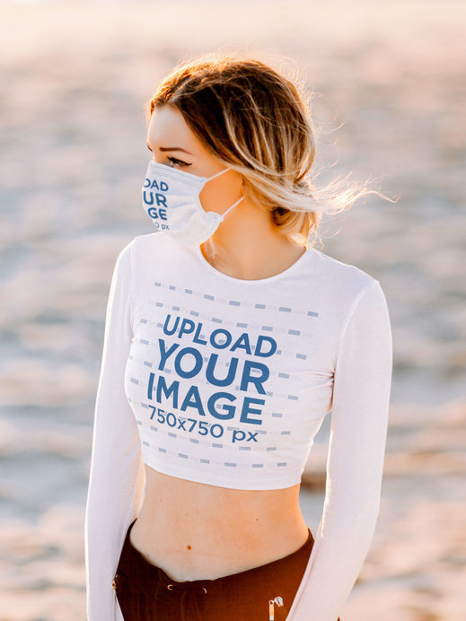 Placeit - Crop Top Mockup of a Woman Wearing a Face Mask by the ...
