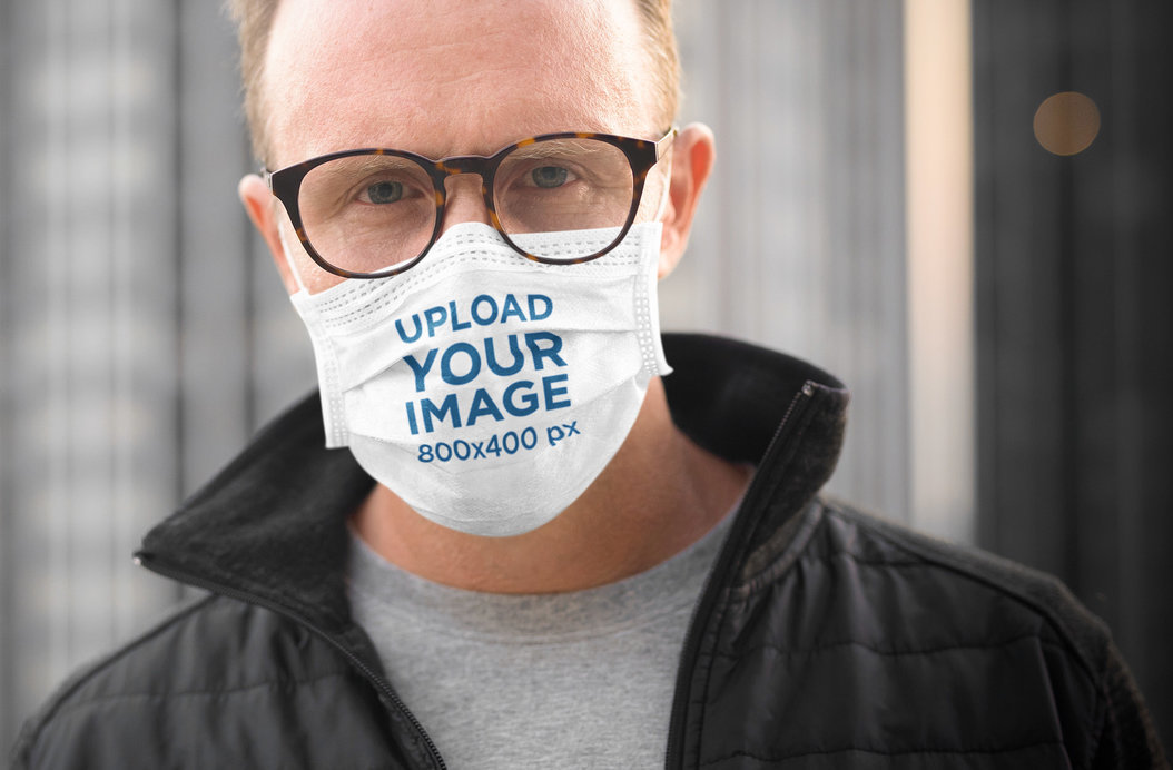 Placeit - Face Mask Mockup of a Man Wearing Glasses