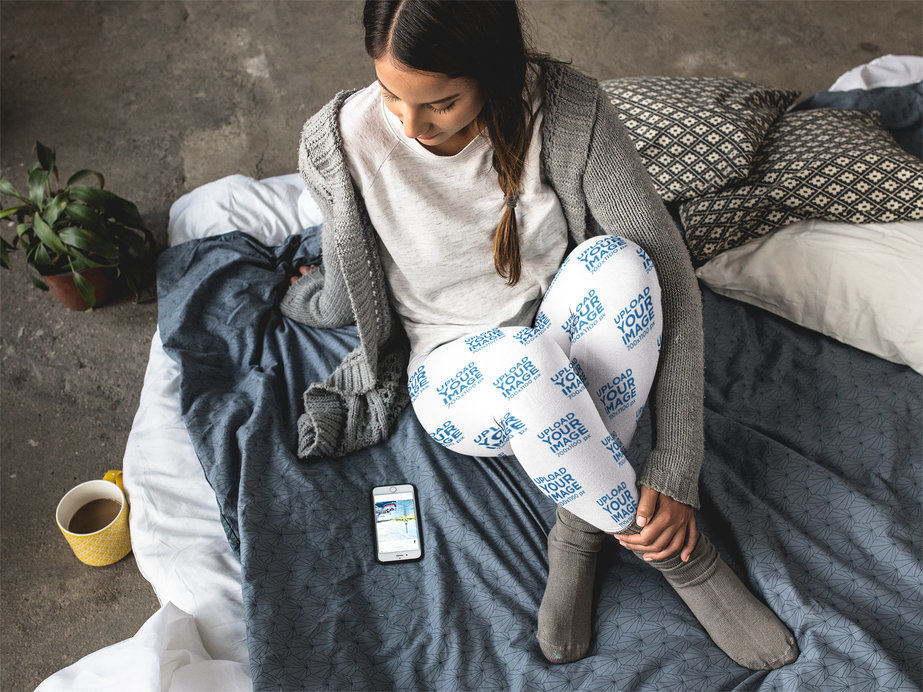 Placeit - Woman Wearing Leggings Template While Sitting Down at Home ...
