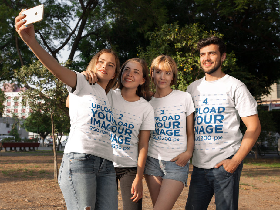 Placeit - Group of Four Friends Taking a Selfie at the Park While ...