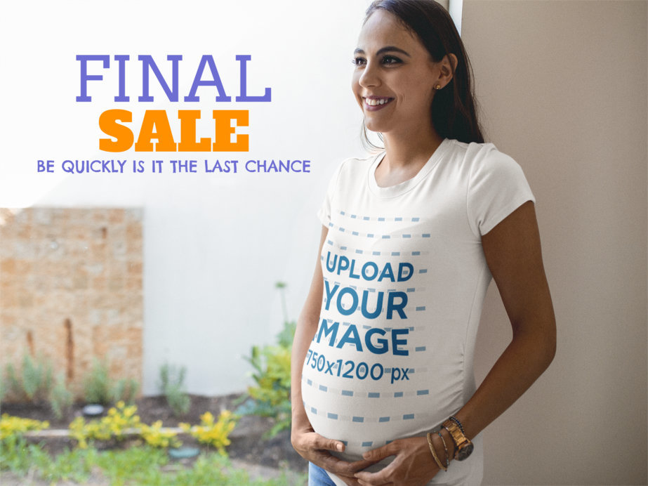 Placeit - Facebook Ad - Happy Pregnant Woman Wearing a T-Shirt in her House