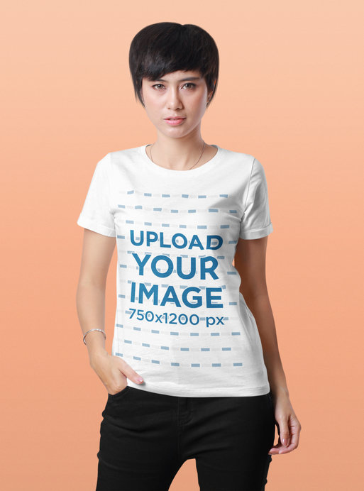 Placeit - Round-Neck T-Shirt Mockup of a Woman Posing at a Studio