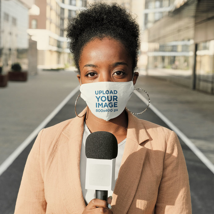 Placeit - Mockup of a Reporter Wearing a Face Mask