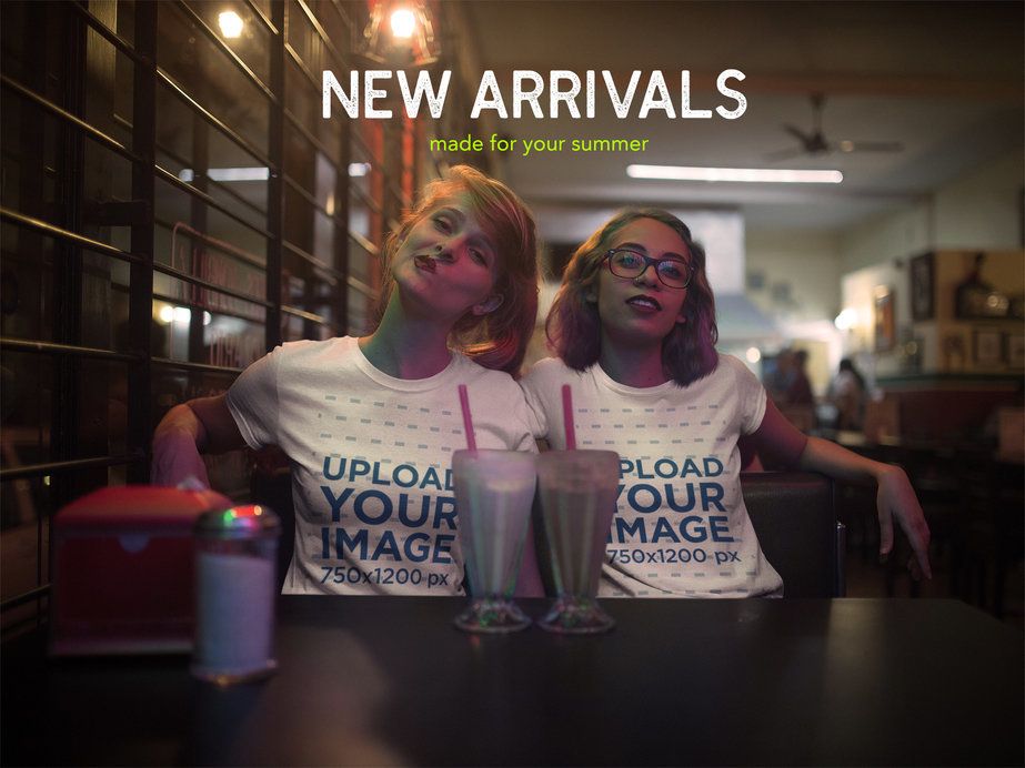 Placeit - Facebook Ad - Two Friends at a Restaurant Wearing T-Shirts