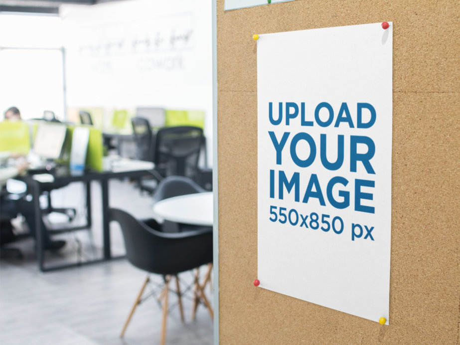 Placeit - Office Poster Mockup Pinned to a Cork Board
