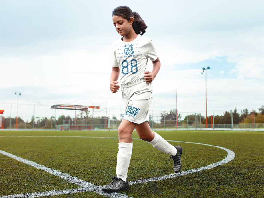 Placeit - Custom Soccer Jerseys - Girl Running for a Match