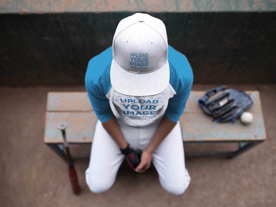 Placeit - Top Shot of a Seated Baseball Player Wearing a Hat Mockup and ...