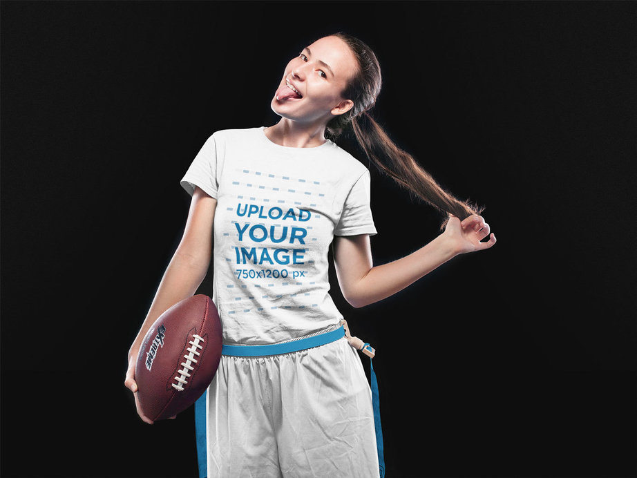 Placeit - Custom Football Jerseys - Girl Making Faces at the Studio