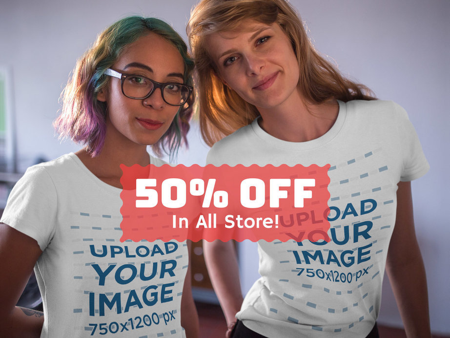 Placeit - Facebook Ad - Two Women Posing While Wearing T-Shirts Mockup