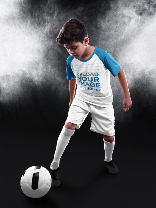 Placeit - Custom Soccer Jerseys - Kid Dribbling at the Studio