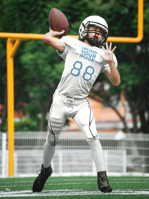 Placeit - Custom Football Jerseys - Boy Throwing the Ball at the Field