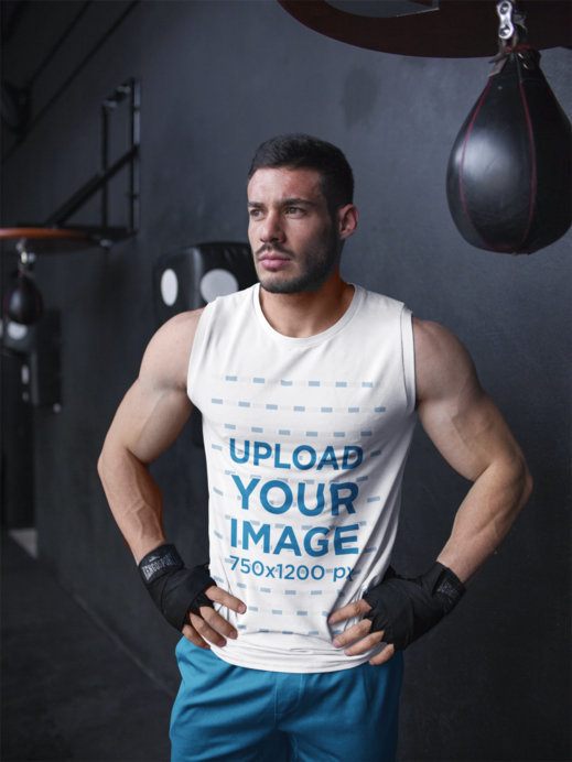 Placeit - Sleeveless Shirt Mockup of a Muscular Man Near the Boxing ...