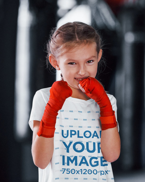 Placeit - T-Shirt Mockup of a Little Girl in a Boxing Pose