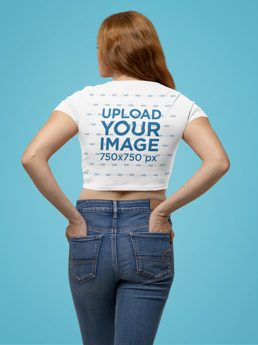 Placeit - Back View Mockup of a Young Woman Wearing a Bella Canvas Crop Top