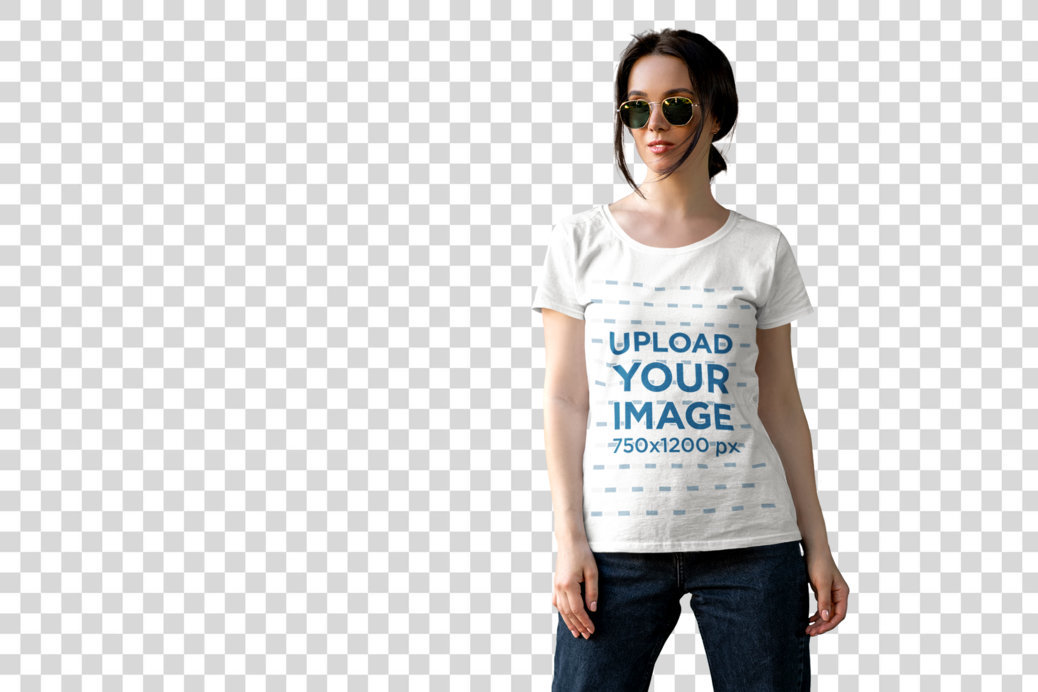 Placeit - Transparent T-Shirt Mockup of a Woman Posing