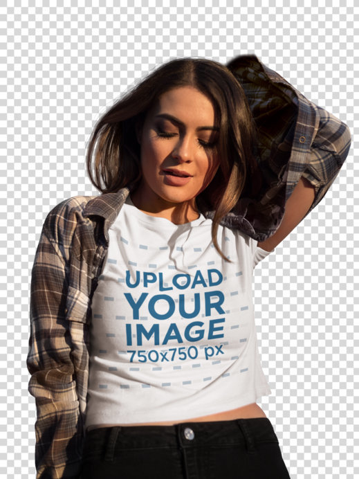 Placeit - Transparent Beautiful Woman Wearing a T-Shirt Template and a ...