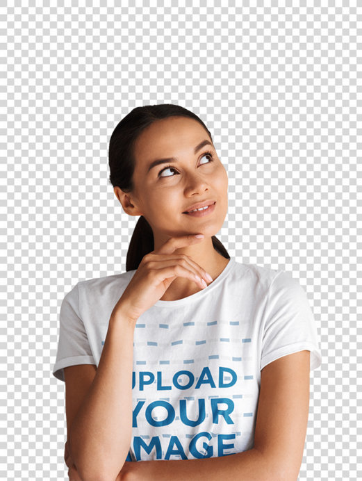 Placeit - Transparent T-Shirt Mockup of a Woman Looking Up
