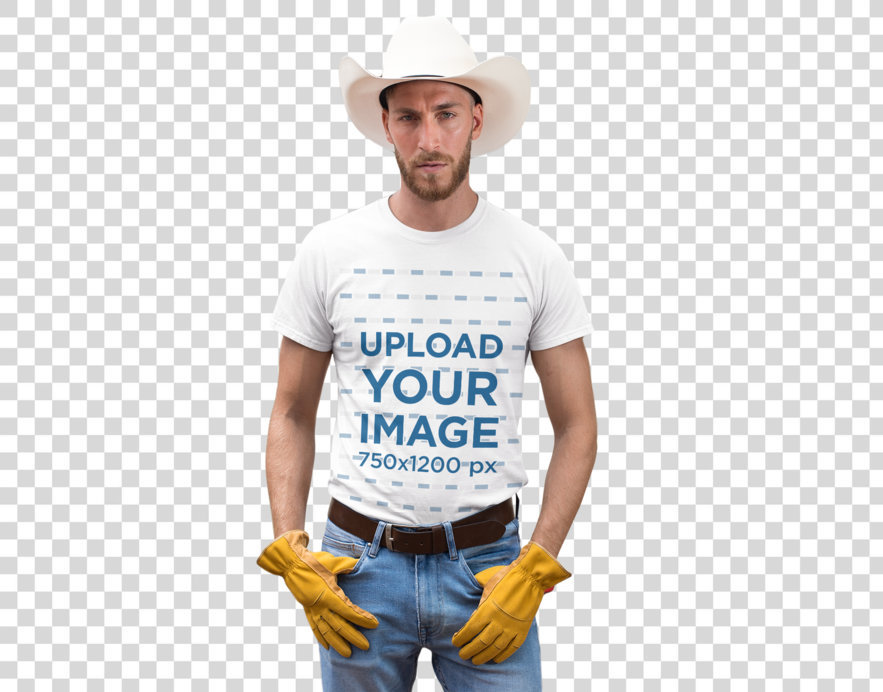 Placeit - Transparent T-Shirt Mockup Featuring a Cowboy Man at a Ranch