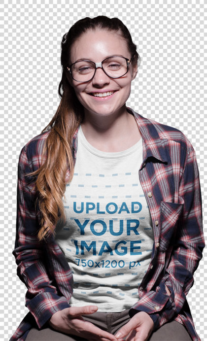Placeit - Transparent Smiling Geek Woman Wearing a Round Neck Tee ...