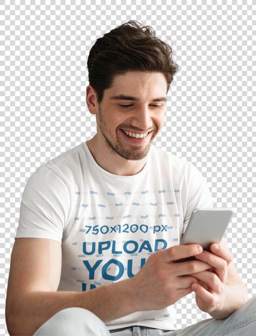 Placeit - Transparent Round Neck T-Shirt Mockup of a Man Reading a ...