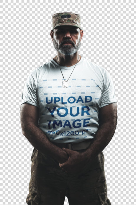 Placeit - Transparent T-Shirt Mockup of a Military Man in Uniform