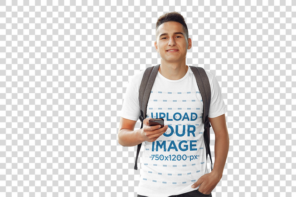 Placeit - Transparent T-Shirt Mockup Featuring a Student at a College ...