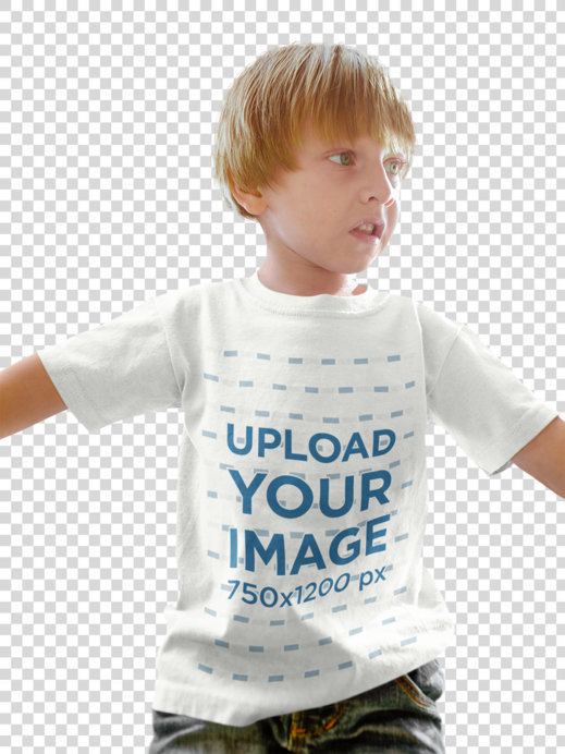 Placeit - Transparent Blonde Kid Wearing a Tshirt Mockup while at the ...