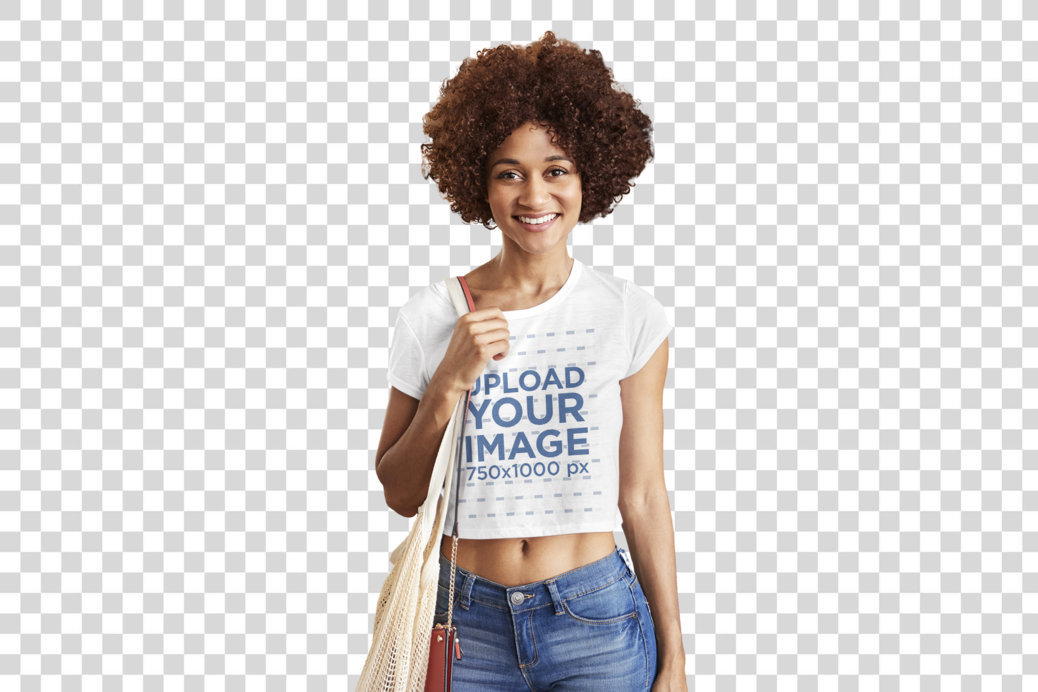Placeit - Transparent Crop Top Tee Mockup of a Woman with Natural Hair