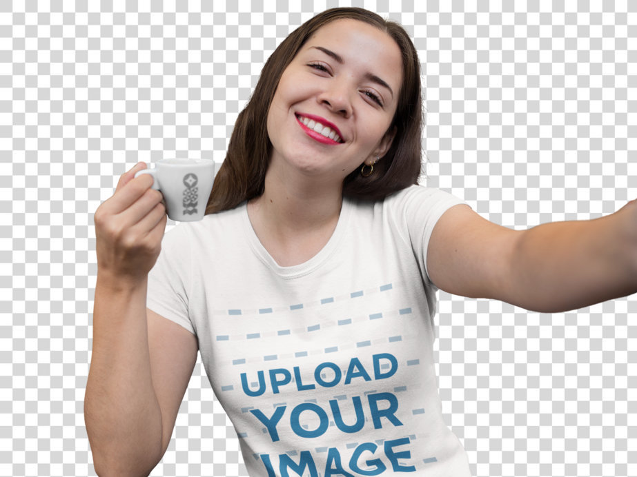 Placeit - Transparent Selfie Mockup of a Smiling Woman Wearing a T ...