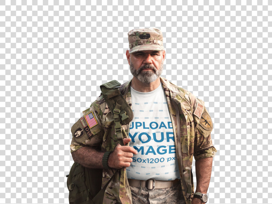 Placeit - Transparent T-Shirt Mockup Featuring a Soldier in Army Gear ...