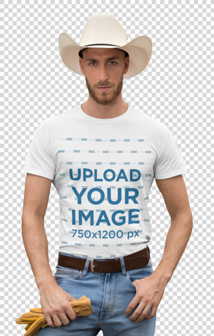 Placeit - Transparent T-Shirt Mockup of a Cowboy with a Country Outfit