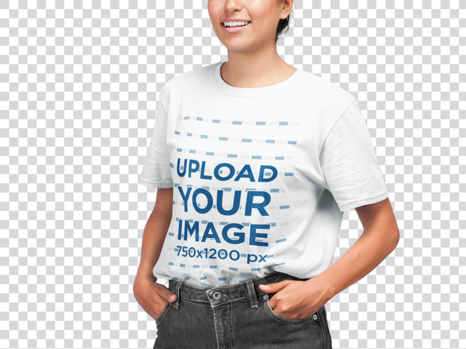 Placeit - Transparent Closeup Tee Mockup of a Happy Woman in a Studio