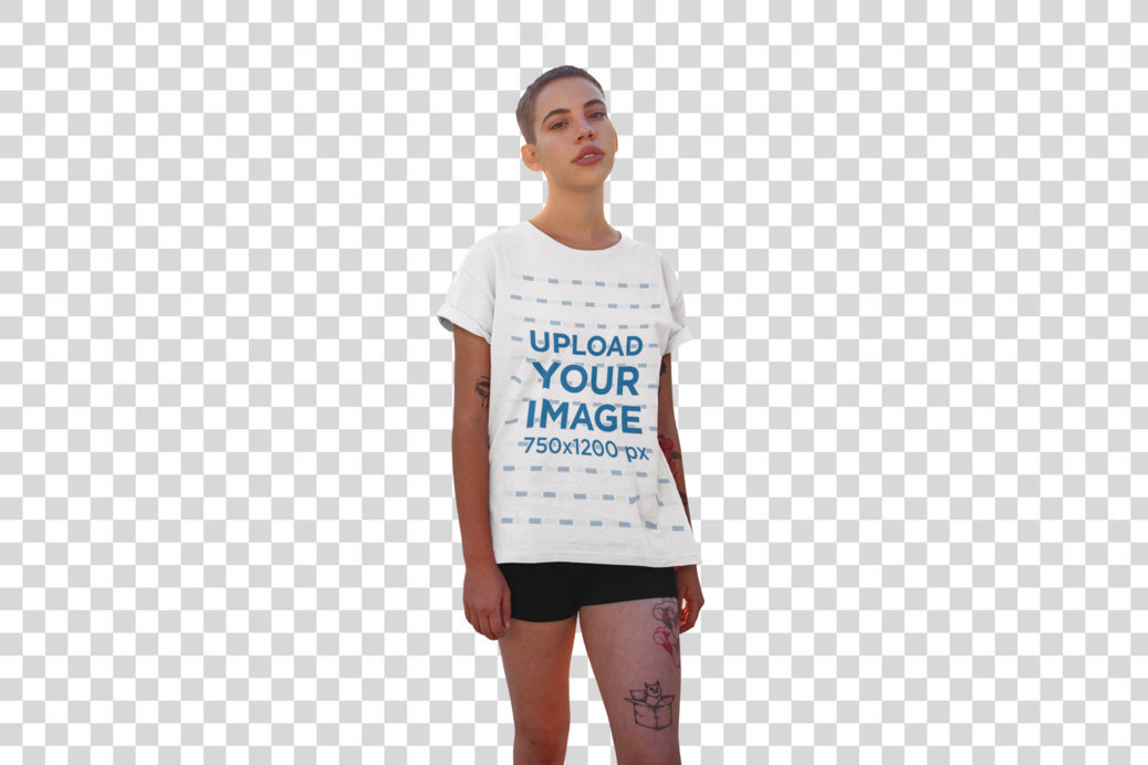 Placeit - Transparent Tee Mockup of a Woman with a Buzz Cut Standing ...