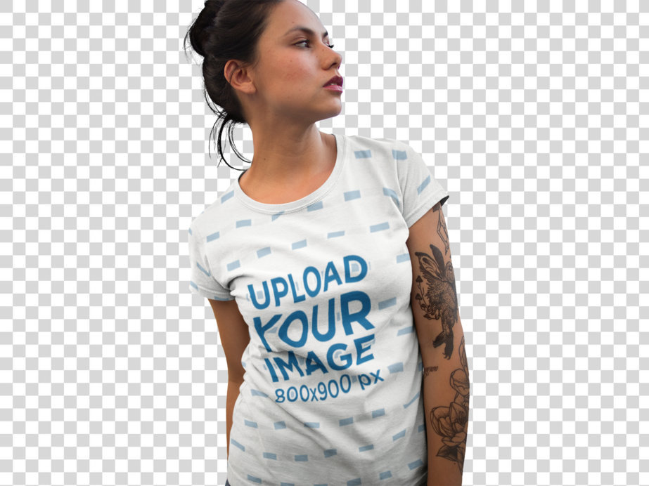 Placeit - Transparent Beautiful Woman Wearing a Sublimated Tshirt ...