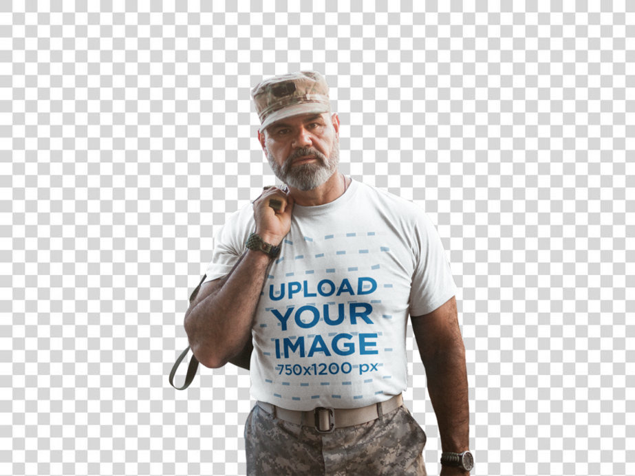Placeit - Transparent Mockup of a Veteran Soldier Wearing a T-Shirt ...