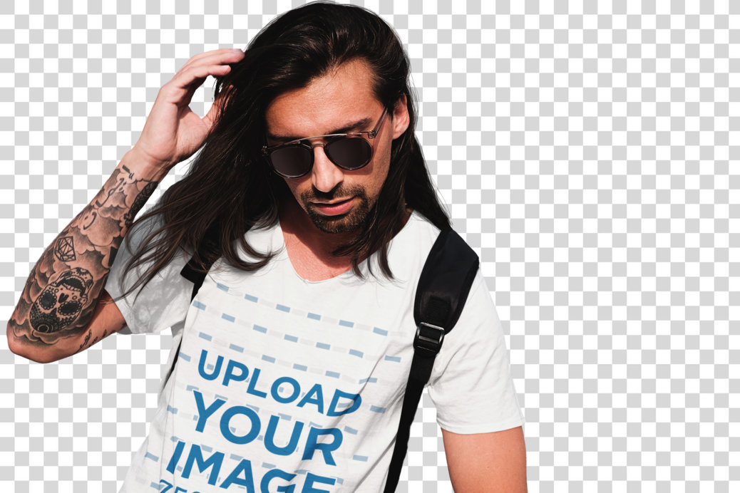 Placeit - Transparent Mockup of a Long-Haired Man With an Arm Tattoo ...