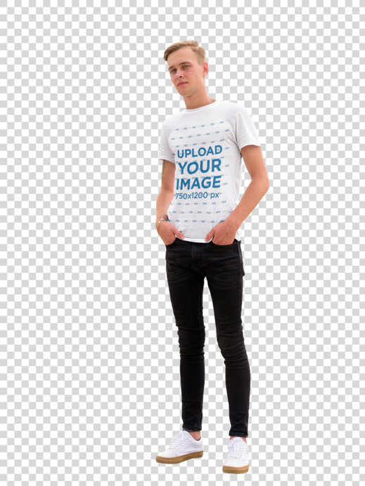 Placeit - Transparent Mockup of a Tall Man Posing with a Basic T-Shirt