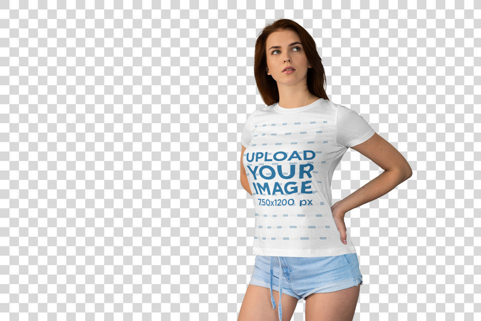 Placeit - Transparent T-Shirt Mockup Featuring a Serious Woman Posing