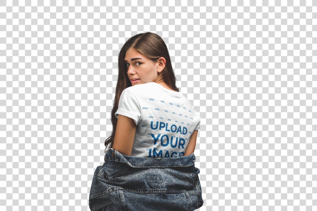 Placeit - Transparent T-Shirt Mockup from the Back of a Woman Taking ...