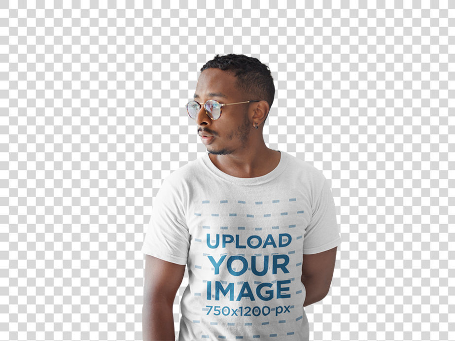 Placeit - Transparent T-Shirt Mockup of a Man with Sideburns and Glasses