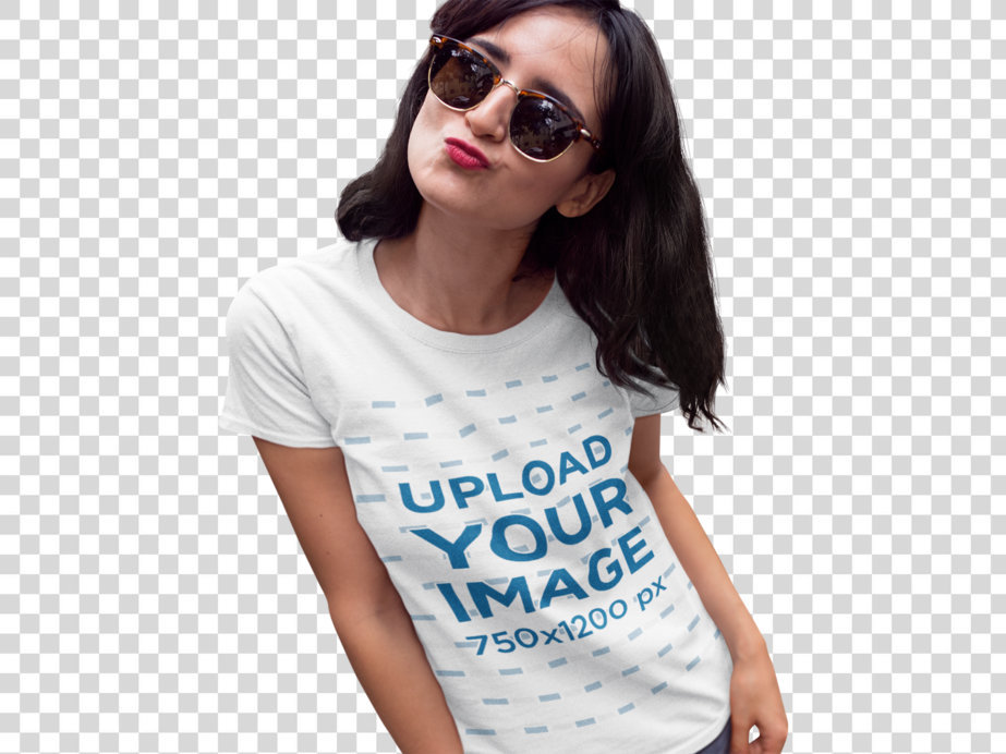 Placeit - Transparent Trendy Woman With Sunglasses Wearing a Tee ...