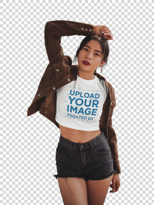 Placeit - Transparent Asian Woman Wearing a Crop Top Template Posing at ...