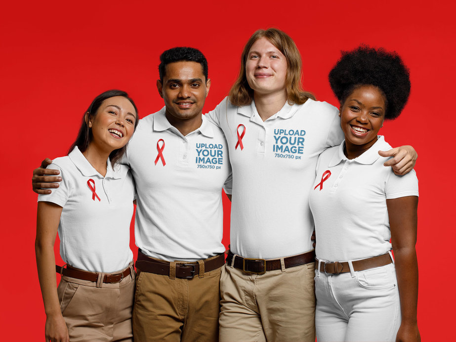 Placeit - Polo Shirt Mockup Featuring a Group of Friends Wearing AIDS ...