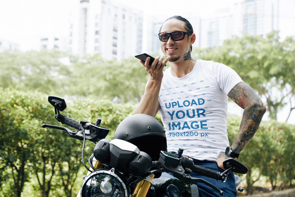 Placeit - T-Shirt Mockup of a Happy Tattooed Man Talking on the Phone ...
