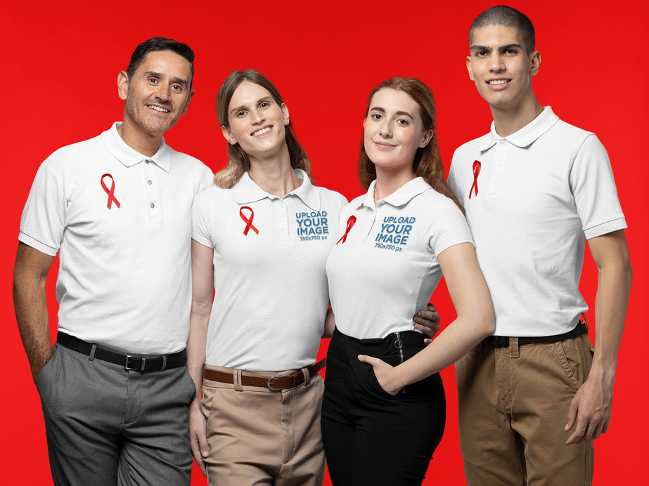 Placeit - Polo Shirt Mockup Featuring Four Friends Wearing Cancer ...