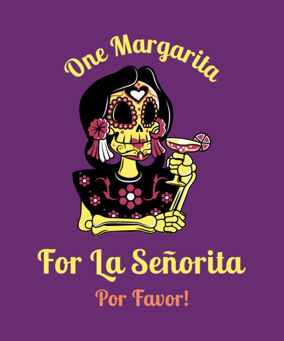 Placeit - T-Shirt Design Maker Featuring a Catrina Drinking a Margarita