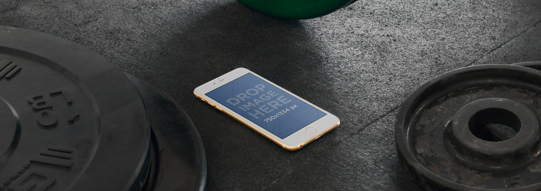 Placeit - Wide Mockup of a Gold iPhone 6 on a Gym Floor