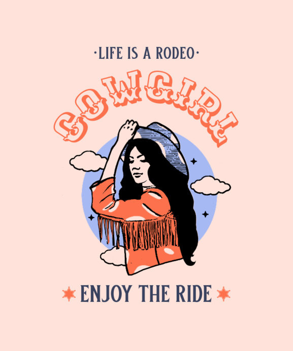 Placeit - Western T-Shirt Design Template with an Illustrated Cowgirl