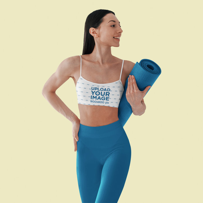 Placeit - Sports Bra Mockup of a Long-Haired Woman Ready for Yoga Class