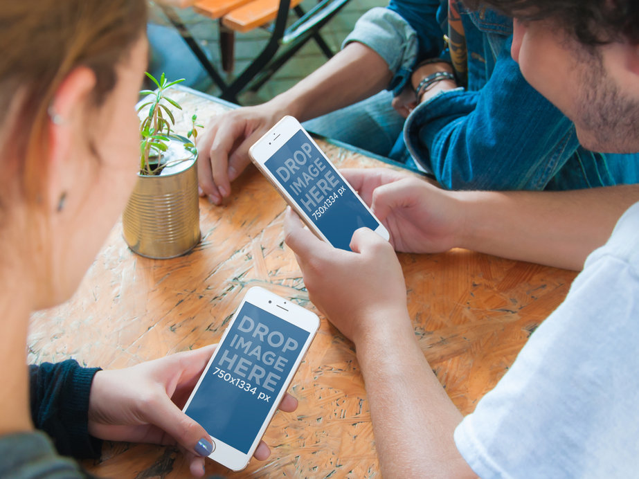 Placeit - Wide iPhone Mockup of Friends Hanging Out